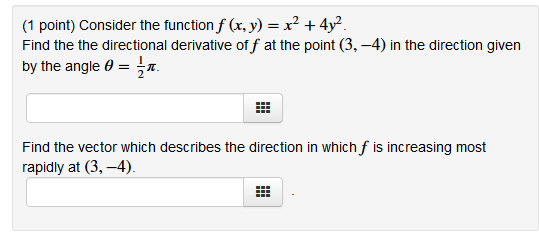 Solved (1 point) Consider the function f (x, y) = x2 + 4y2 | Chegg.com