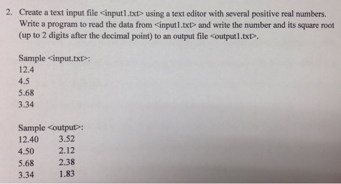 Solved 2 Create A Text Input File Using A Text Editor With 
