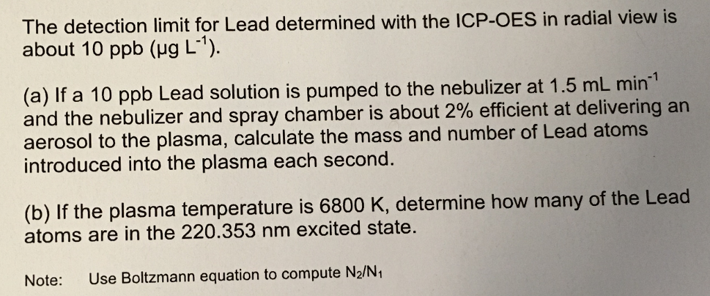 Solved The detection limit for Lead determined with the | Chegg.com