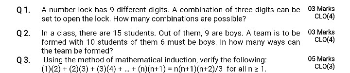 Solved 03Marks CLO(4) Q1. A number lock has 9 different | Chegg.com