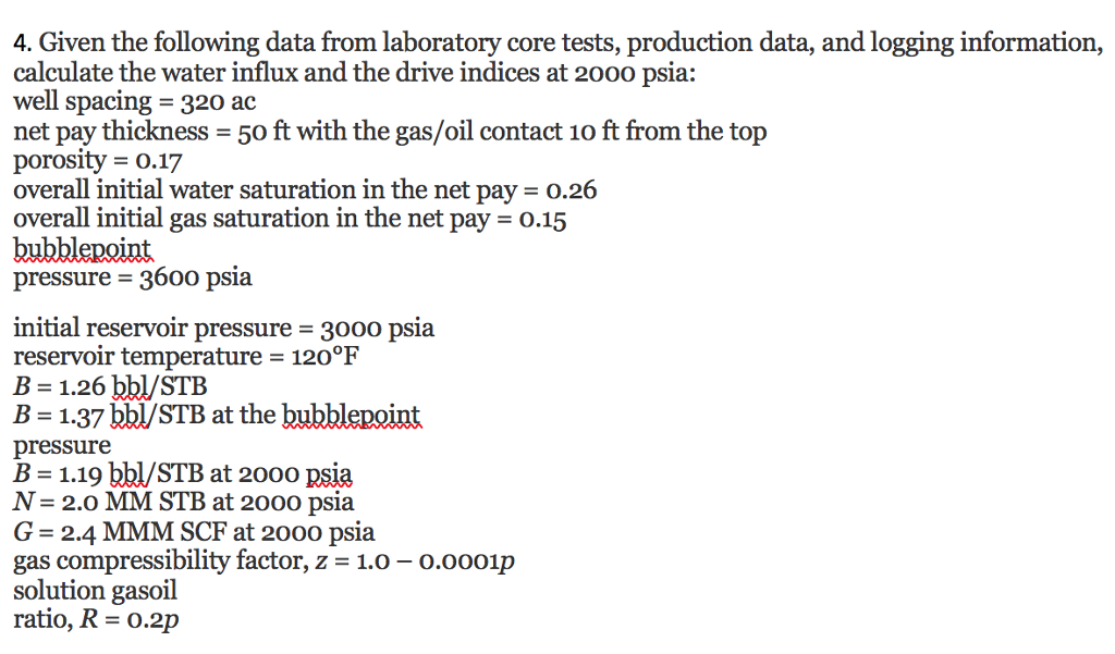 Solved 4. Given the following data from laboratory core | Chegg.com