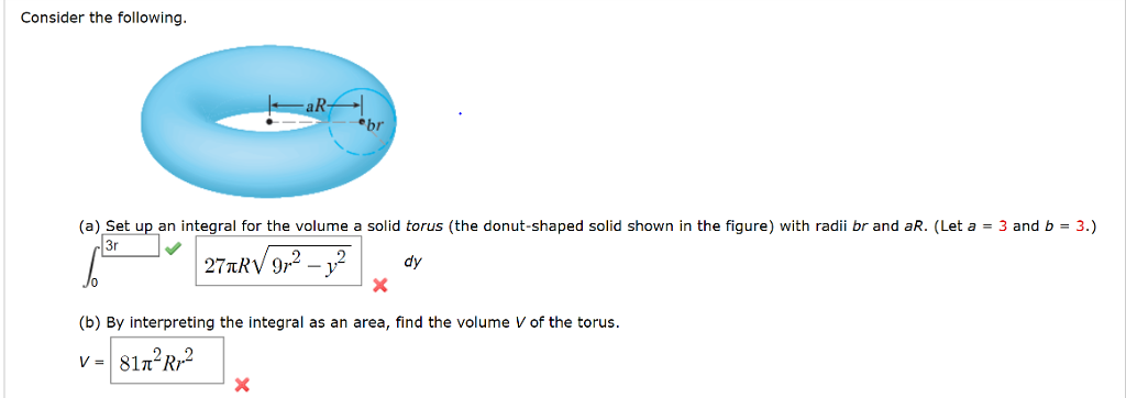 Solved a) Set up an integral for the volume a solid torus | Chegg.com