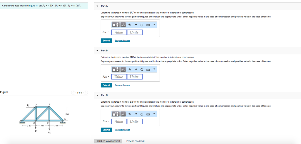 Solved Consider to, truss shown n?Fpro 1). Set P-7 kN·B-9 | Chegg.com