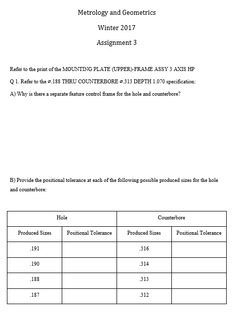 Solved Metrology and Geometrics Winter 2017 Assignment 3 | Chegg.com