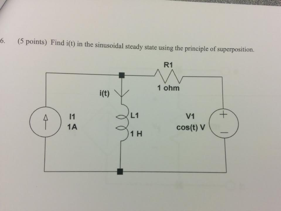 Solved 6. (5 points) Find i(t) in the Sinusoidal steady | Chegg.com