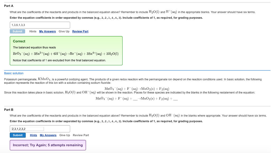 Solved What are the coefficients of the reactants and | Chegg.com