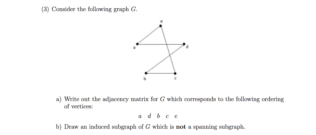 Solved (3) Consider the following graph G. a) Write out the | Chegg.com