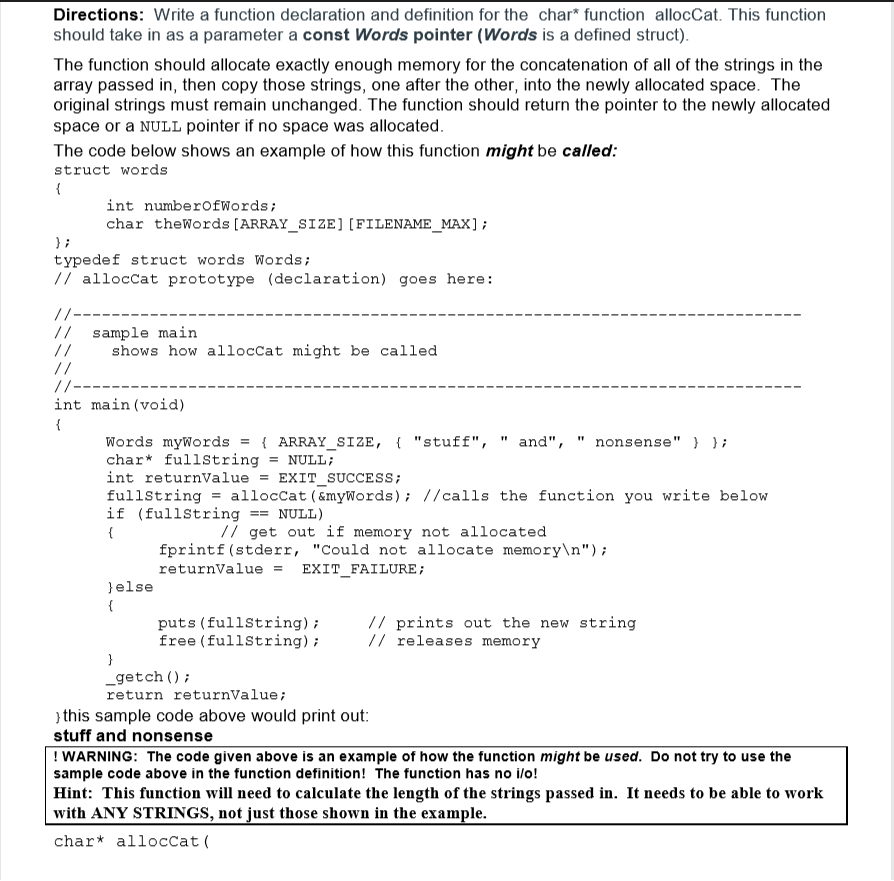 Solved Directions Write A Function Declaration And