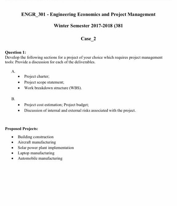 ENGR_301 Engineering Economics and Project Management | Chegg.com