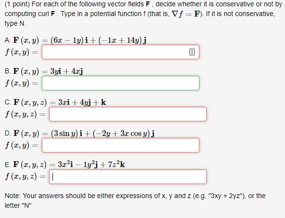 Solved (1 point) For each of the following vector fields F, | Chegg.com