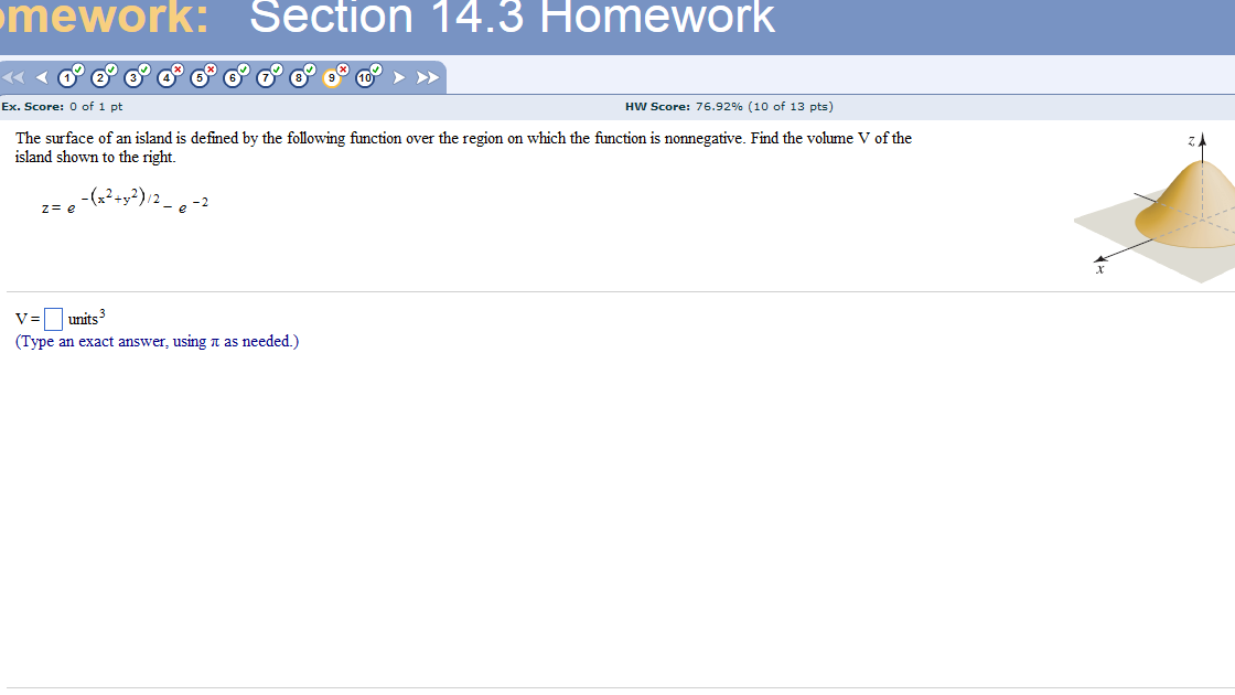 Solved Find the volume V of the island I am on my last | Chegg.com