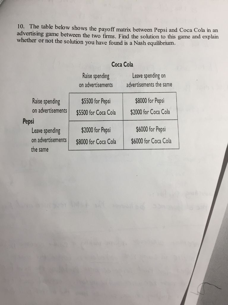 Solved 10. The table below shows the payoff matrix between | Chegg.com
