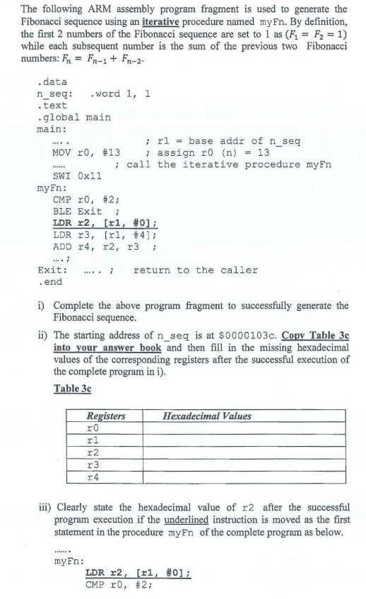 The following ARM assembly program fragment is used | Chegg.com
