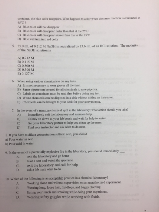 Solved container, the blue color reappear. What happens to | Chegg.com