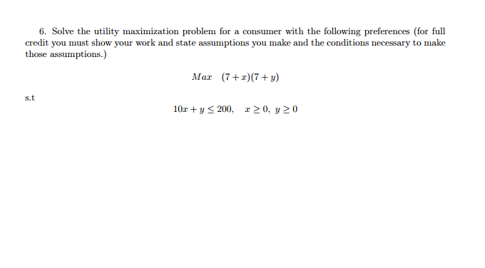 Solved Solve the utility maximization problem for a consumer | Chegg.com