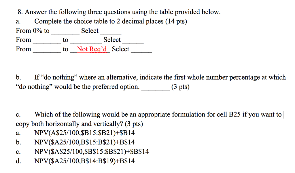 Solved Answer the following three questions using the table | Chegg.com