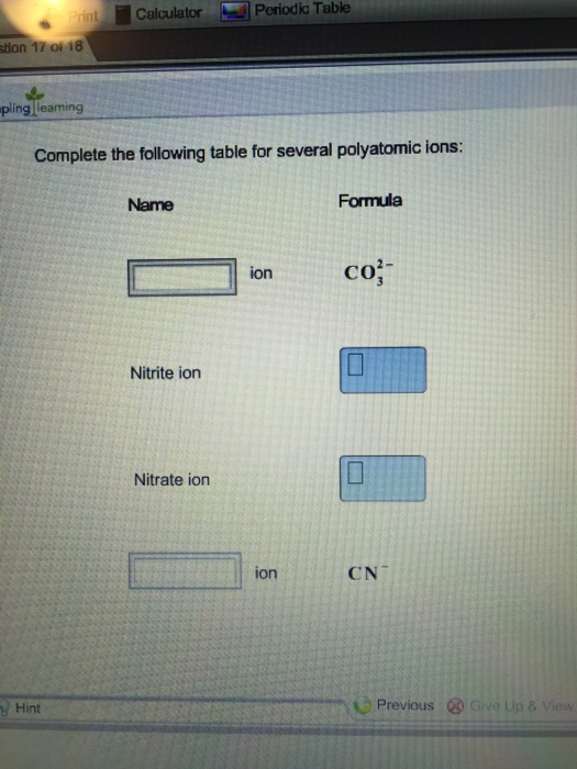 Solved Complete the following table for several polyatomic | Chegg.com