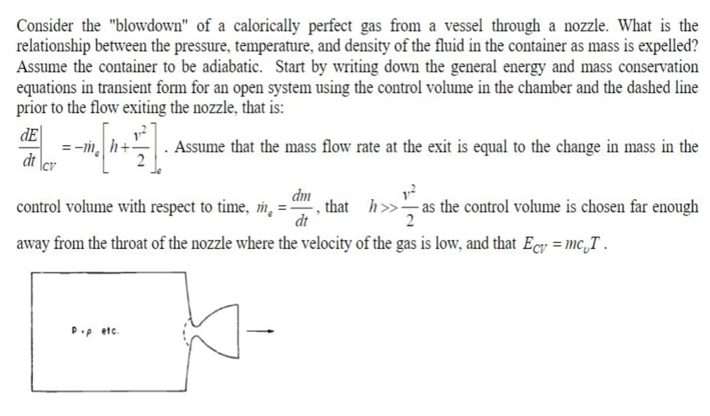 Solved Consider the "blowdown" of a calorically perfect gas | Chegg.com