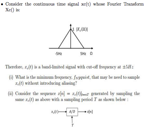Solved . Consider the continuous time signal xc(t) whose | Chegg.com