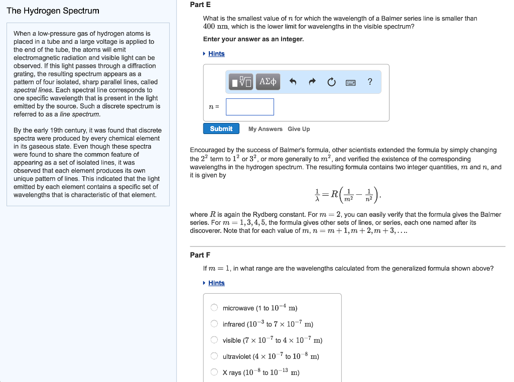 Solved The Hydrogen Spectrum The first quantitative | Chegg.com
