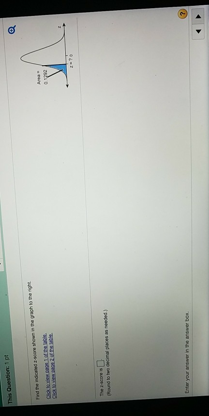 Solved This Question: 1 pt Find the indicated z-score shown | Chegg.com