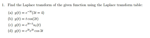 Solved 1. Find the Laplace transform of the given function | Chegg.com