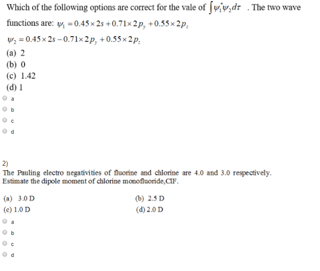 Solved Which of the following options are correct for the | Chegg.com