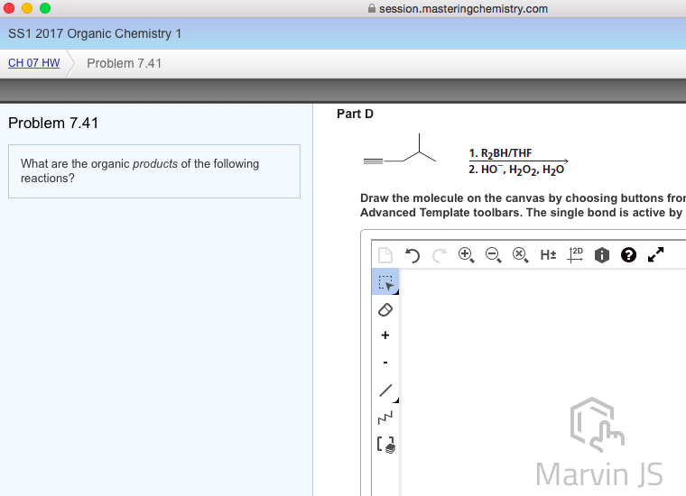 Solved Part D 1. R2BH/THF 2. HOT, H202, H20 Draw the | Chegg.com