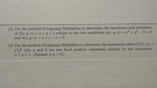 Solved (3) Use the method of Lagrange Multipliers to | Chegg.com