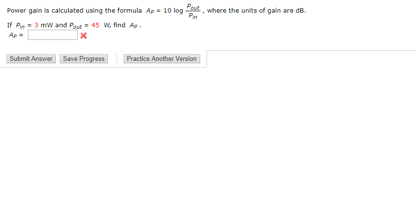 Solved Power gain is calculated using the formula AP = 10 | Chegg.com