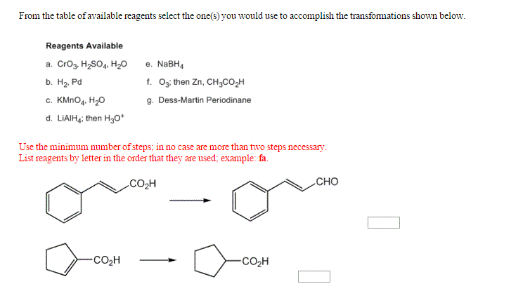 Solved From the table of available reagents select the | Chegg.com