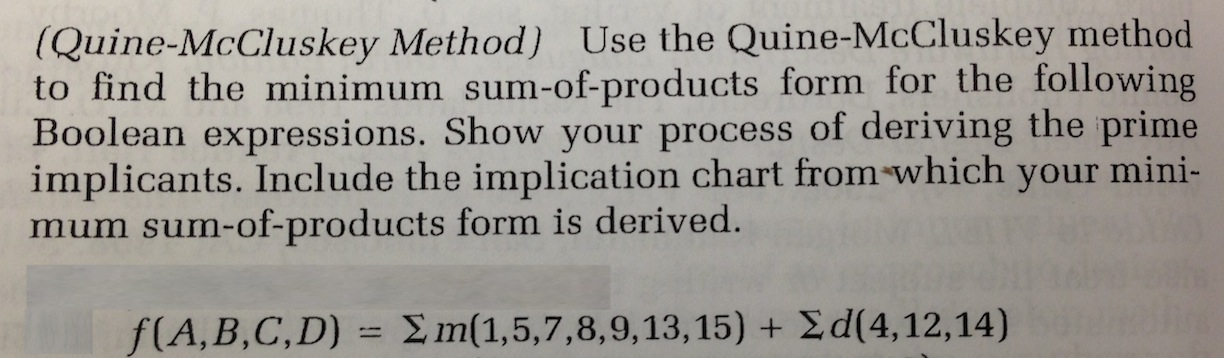 Solved (Quine-McCluskey Method) Use the Quine-McCluskey | Chegg.com