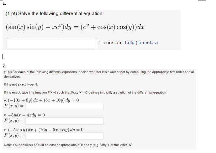 Solved (1 pt) Solve the following differential equation: | Chegg.com Solved (1 pt) Solve the following differential equation: | Chegg.com