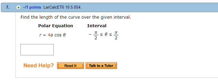 Solved 7. -/1 points LarCalcET6 10.5.054 Find the length of | Chegg.com