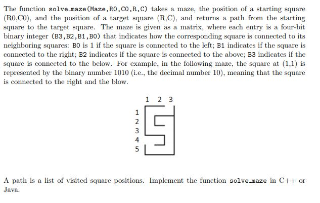 Solved The function solve.maze (Maze, RO, CO, R,C) takes a | Chegg.com