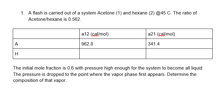 Solved A flash is carried out of a system Acetone (1) and | Chegg.com