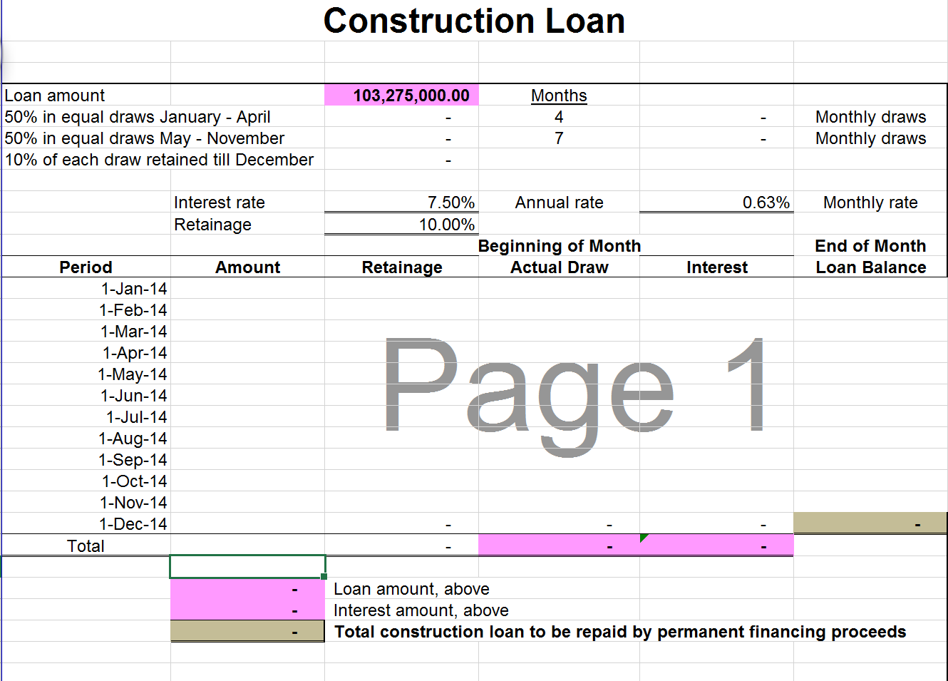 Solved Construction Loan Loan amount 50% in equal draws | Chegg.com