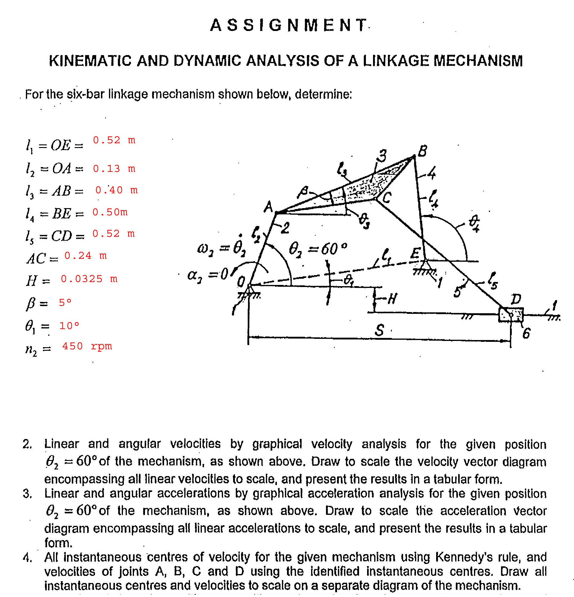 Solved For the six-bar linkage mechanism shown below, | Chegg.com