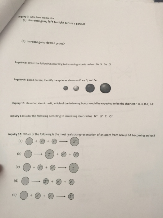 Solved Why does atomic size decrease going left to right | Chegg.com