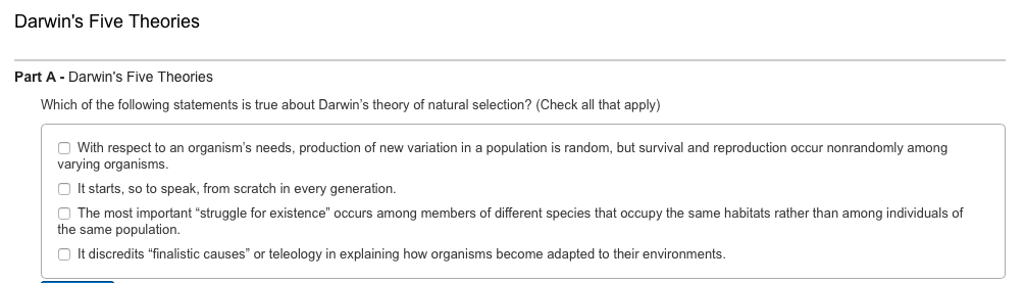 Solved Darwin S Five Theories Part A Darwin S Five Chegg