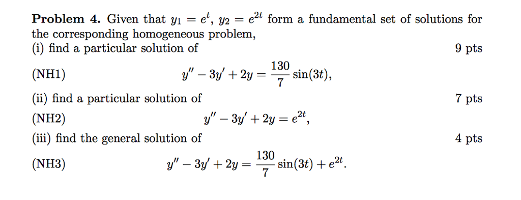 Solved Given that y1 = e^t, y2 = e^2t form a fundamental set | Chegg.com