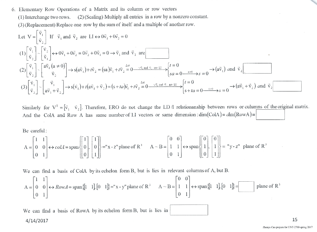 Solved Elementary Row Operations of a Matrix and its column | Chegg.com