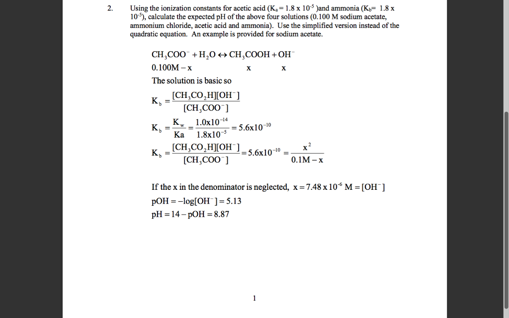 Solved Using the ionization constants for acetic acid (K_a = | Chegg.com