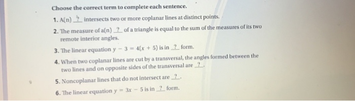 Solved A(n) intersects two or more coplanar lines at | Chegg.com