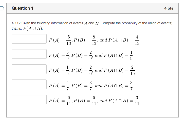 Solved Given the following information of events A and B | Chegg.com