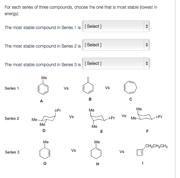 Solved For each series of three compounds, choose the one | Chegg.com