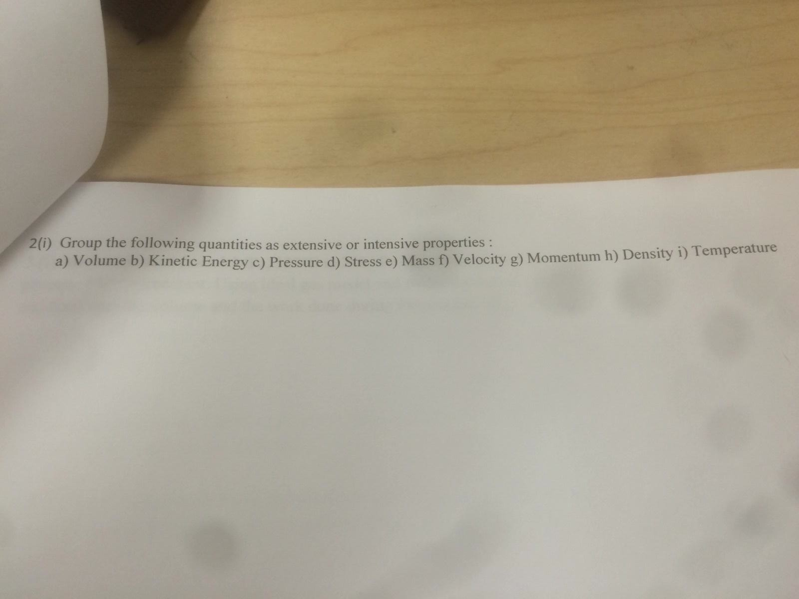 Solved Group the following quantities as extensive or | Chegg.com