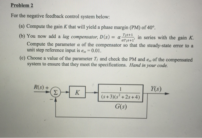 Solved For the negative feedback control system below: | Chegg.com