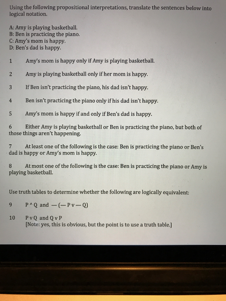 Using the following propositional interpretations, | Chegg.com