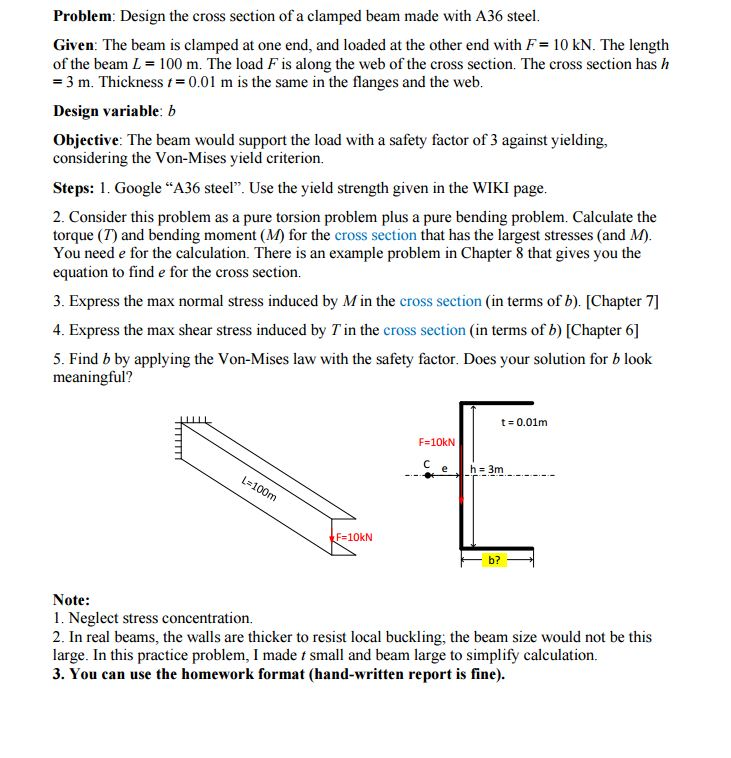 Design the cross section of a clamped beam made with | Chegg.com